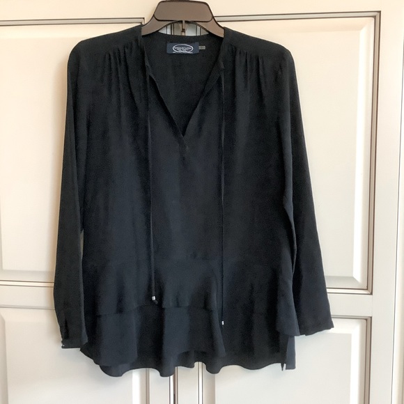Magaschoni | Tops | Magaschoni New York Black Silk Tiered Long Blouse ...